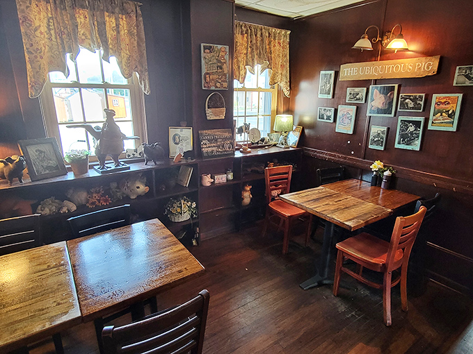 Step inside and you're transported to BBQ heaven, where "The Ubiquitous Pig" sign reminds you exactly who's the star of this smoky show.