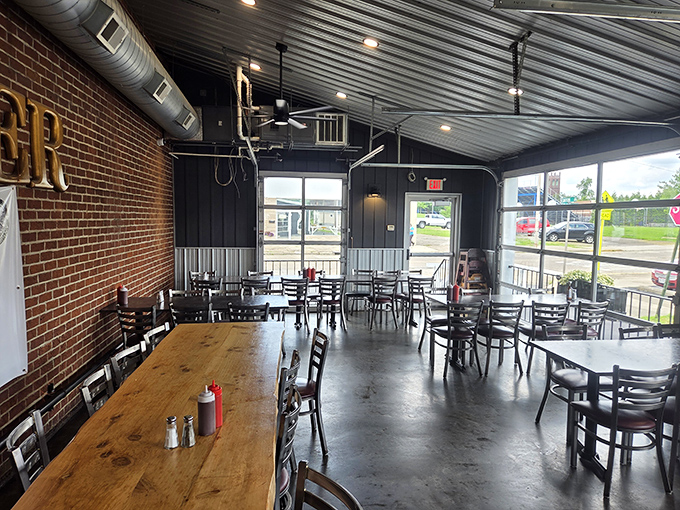 Modern meets hometown comfort, where exposed brick and metal ceilings make you feel both hip and completely at ease.