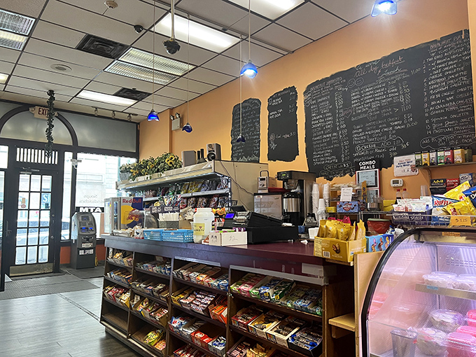 Inside, the no-frills interior with its handwritten chalkboard menus and snack displays promises one thing: authenticity over ambiance.