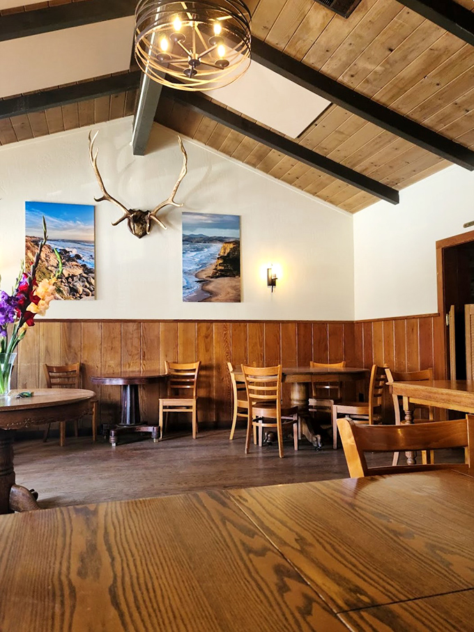 Inside, wood-paneled walls and exposed beams create the perfect backdrop for culinary magic. That elk mount has witnessed countless "this is the best pie I've ever had" moments.