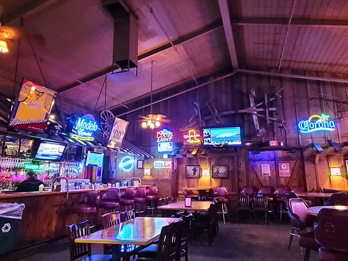 Where beer signs glow like campfires and wooden beams tell stories overhead&mdash;this isn't just a bar, it's a Central Valley institution.