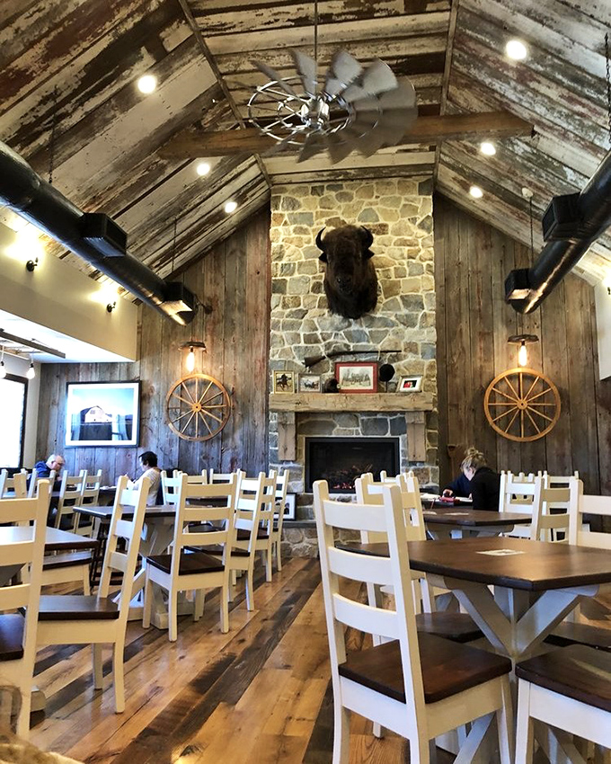 Step inside and you're greeted by rustic elegance&mdash;soaring ceilings, weathered wood, and a buffalo that's seen more good meals than most food critics. Country charm meets culinary sanctuary.