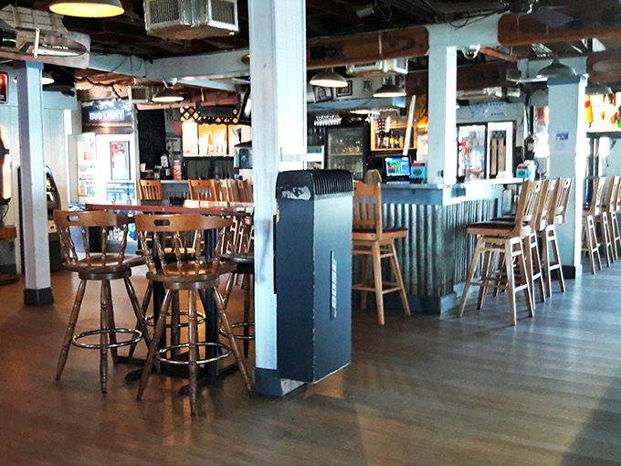 Inside, the rustic charm feels like the dining room of a beloved fishing captain – casual, welcoming, and promising maritime delights.