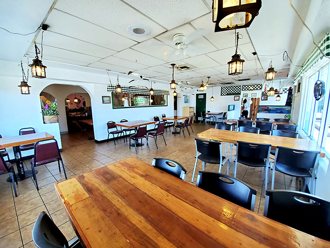 Simple wooden tables and hanging lanterns create the perfect no-frills backdrop for seafood that speaks volumes without needing fancy surroundings.