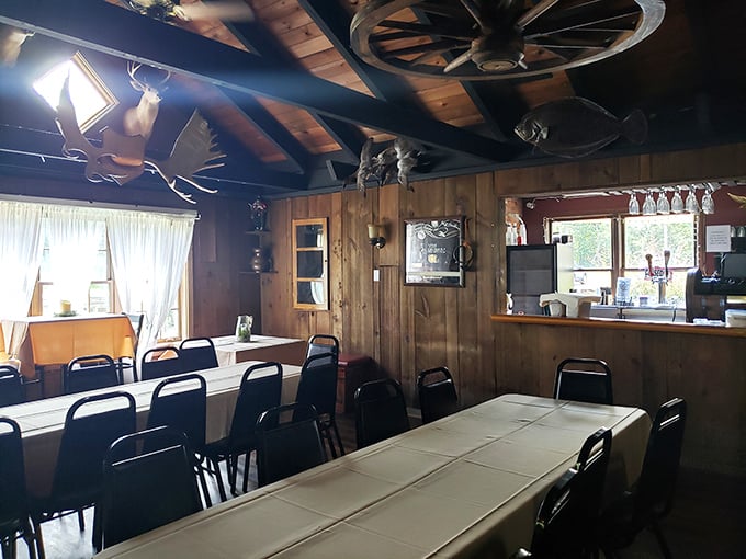 Step inside and it's like your cool aunt's rec room, complete with wood paneling and zero pretense.