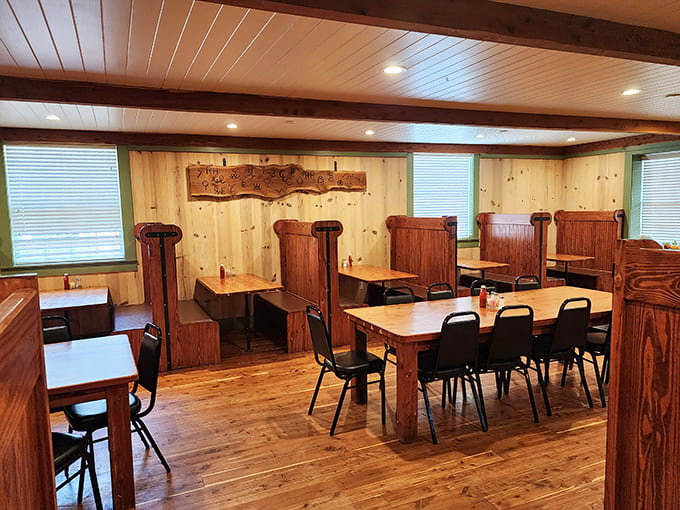 Wooden booths and pine-paneled walls create the perfect backdrop for serious eating&mdash;like dining in your most talented friend's cabin.