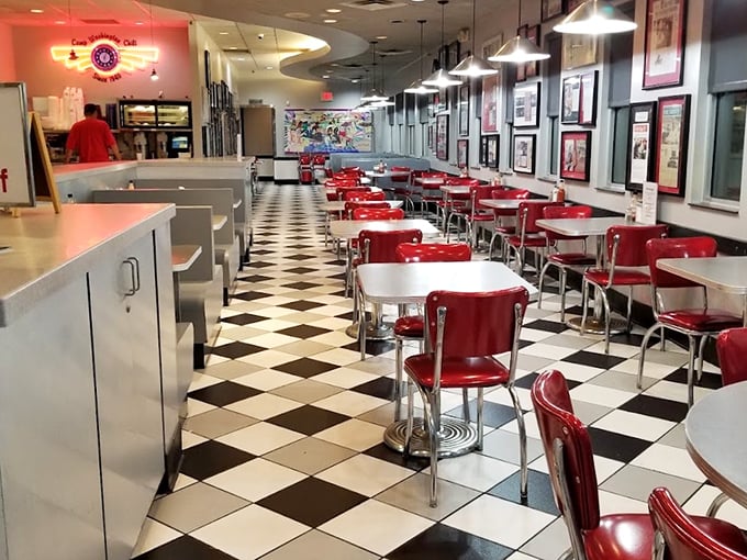 Classic Americana comes alive with checkerboard floors and cherry-red vinyl booths&mdash;a diner wonderland where time stands deliciously still.