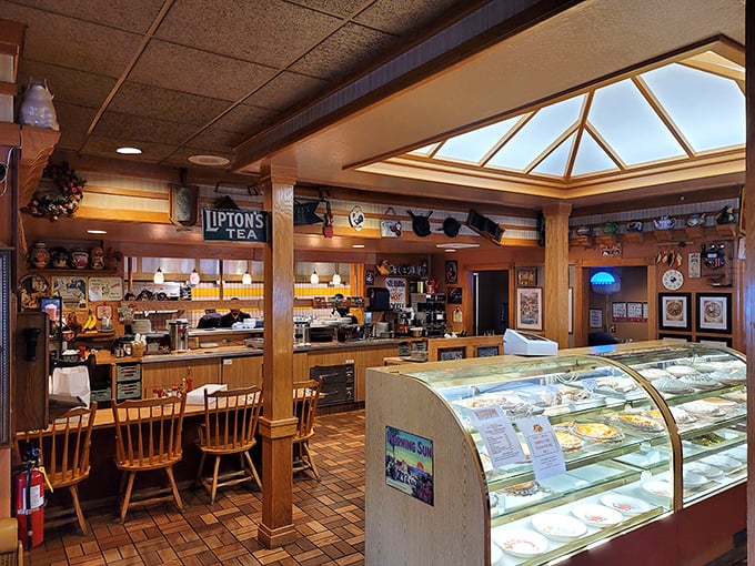 Inside, a skylit dining area showcases decades of collected teapots and memorabilia, creating that perfect "grandma's kitchen meets small-town museum" vibe we all crave.