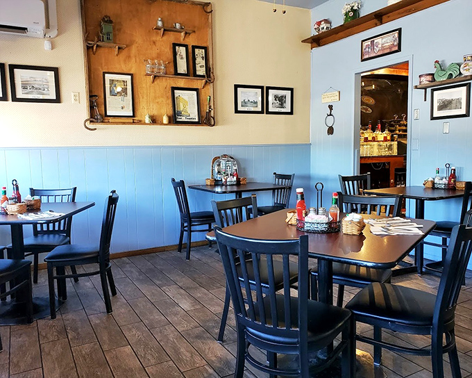 Step inside to find that perfect small-town diner atmosphere&mdash;wooden floors, blue wainscoting, and tables arranged for both privacy and community. Pure Arizona comfort.