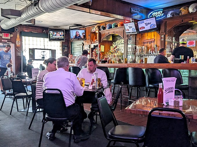 Inside, wood paneling and neon beer signs create that perfect neighborhood tavern ambiance where everybody might not know your name yet, but they soon will.