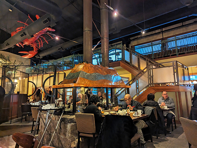 The giant lobster suspended from the ceiling isn't just decoration&mdash;it's a preview of the oceanic delights awaiting below.