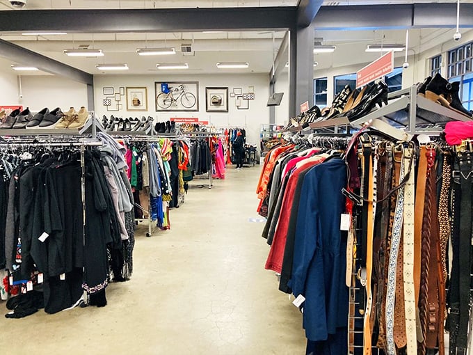Racks upon racks of possibility await inside, where your next favorite outfit is hiding somewhere between vintage treasures and contemporary steals.