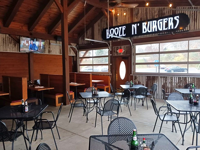 Inside, corrugated metal meets wooden beams in a space that feels both industrial and cozy&mdash;the perfect backdrop for serious eating.