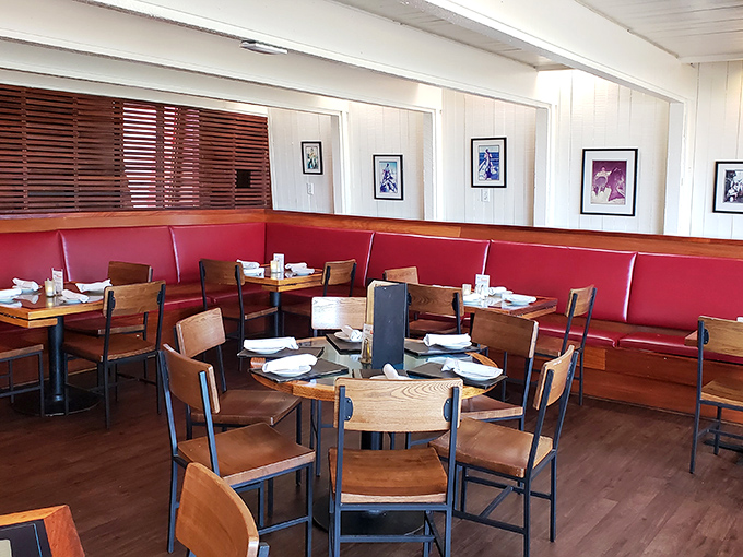 Red booths and wooden tables create that perfect "I've discovered something special" vibe – casual elegance that lets the seafood be the star.