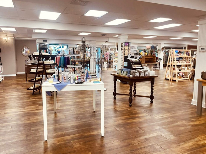 Polished wood floors and thoughtful displays transform thrift shopping into a boutique experience. Marie Kondo would approve of this joyful organization.