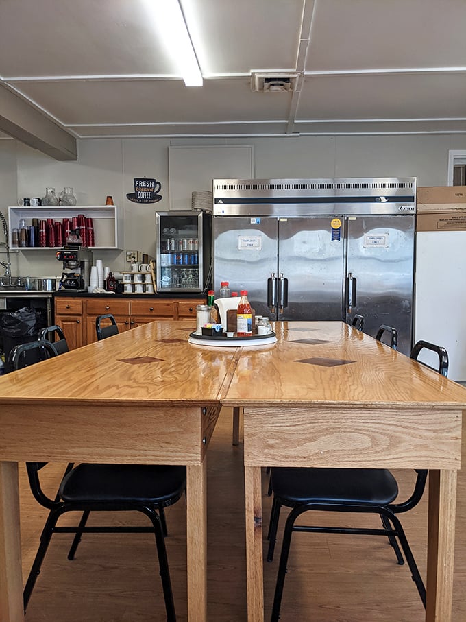 Simple wooden tables and honest decor create the perfect backdrop for serious breakfast conversations.