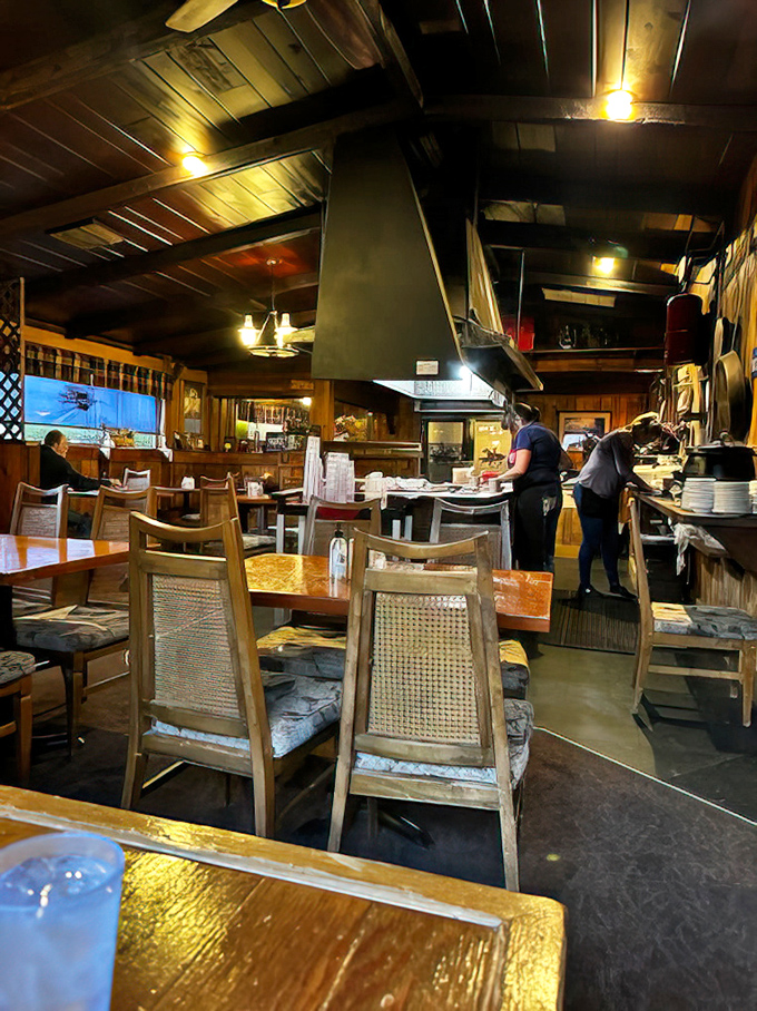 Wooden beams, warm lighting, and an open kitchen create the perfect rustic atmosphere. This isn't Instagram-engineered coziness&mdash;it's the real deal.