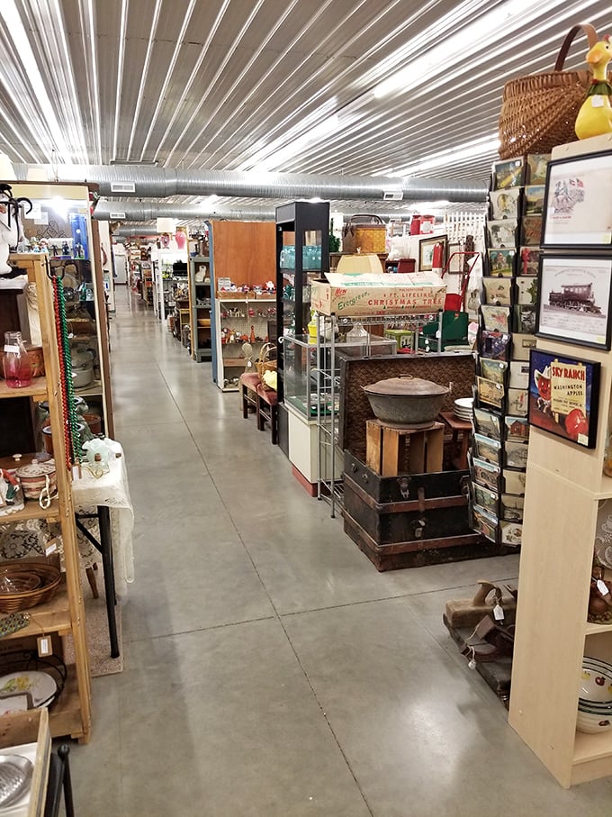Endless aisles stretch like a treasure hunter's dream, each booth packed with memories and discoveries from decades past.