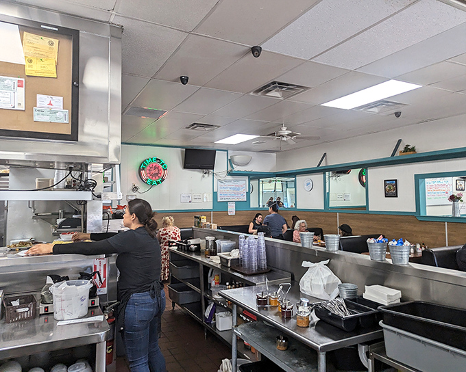 Where breakfast dreams come true: The bustling counter at Nat's showcases the beautiful choreography of short-order cooking that's become a rare art form in today's dining landscape.