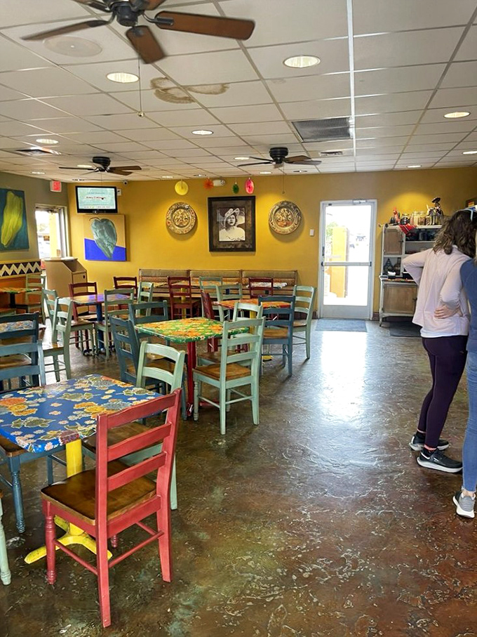 That blue and orange exterior might look modest, but inside lies burrito paradise waiting to happen.