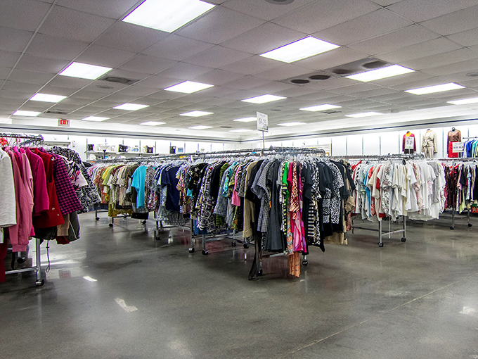 Racks upon racks of potential wardrobe upgrades await, organized with a precision that would make Marie Kondo nod in approval.
