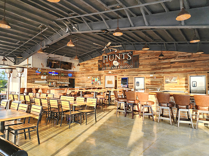 Industrial chic meets coastal comfort in this spacious dining room where serious seafood happens daily.