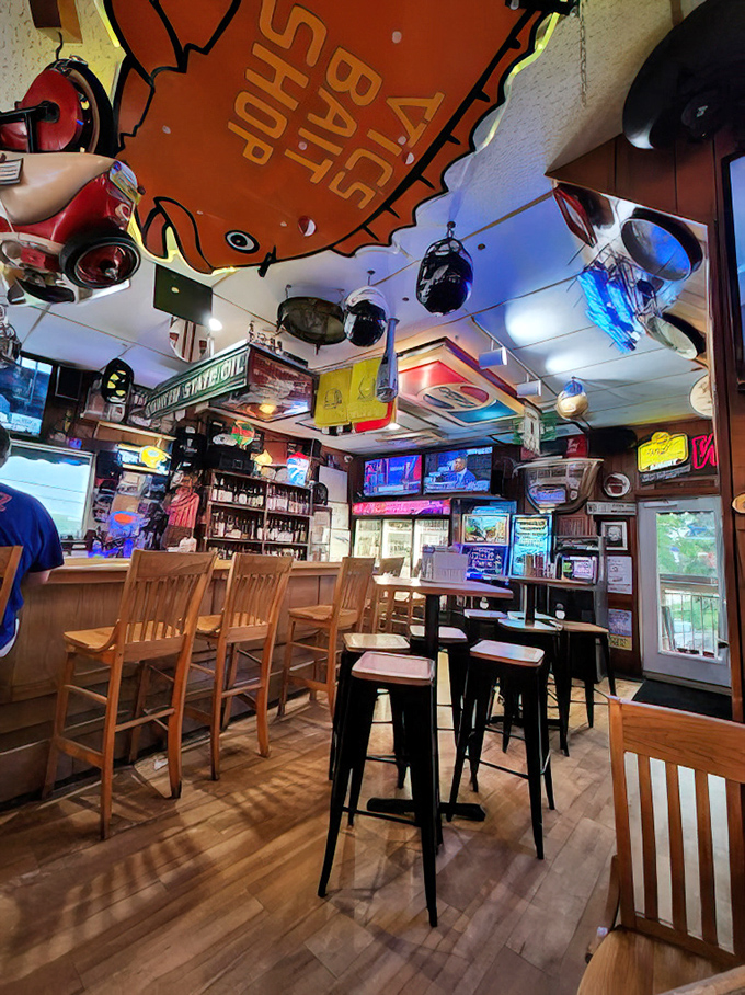 Where every inch tells a story &ndash; the ceiling adorned with memorabilia speaks volumes about decades of good times and even better food.