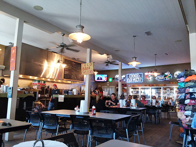 Inside, fluorescent lighting and simple furnishings set the stage for culinary magic. No white tablecloths needed when the seafood's this good.
