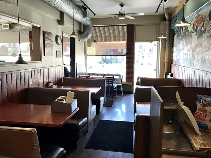Classic vinyl booths and Formica tables create the perfect backdrop for serious breakfast conversations and coffee refills.