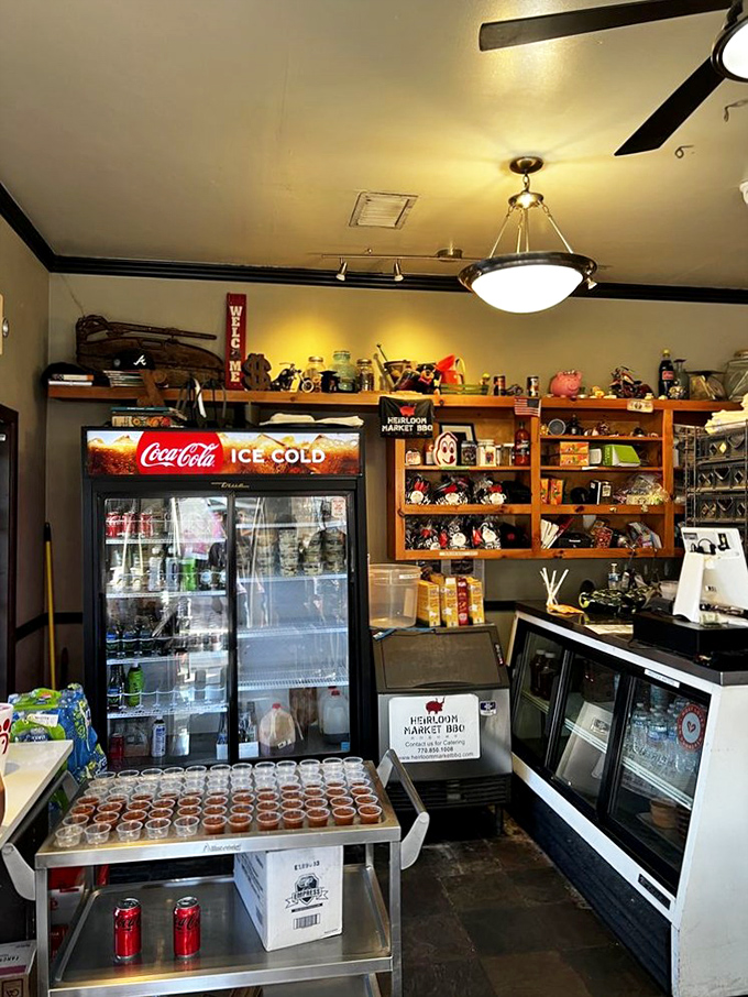 Inside, every inch tells a story. This tiny market-turned-BBQ-shrine packs more flavor per square foot than most restaurants manage in their entire space.