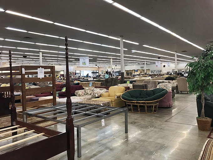 Treasure hunting begins here, where furniture finds stretch to the horizon. That papasan chair is practically begging for a new home and a good book.