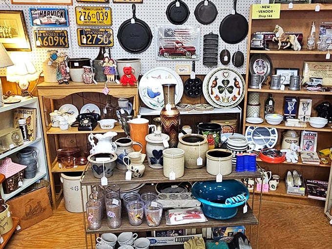 Kitchen history museum or shopper's paradise? These shelves tell stories of Sunday dinners and holiday gatherings spanning generations.