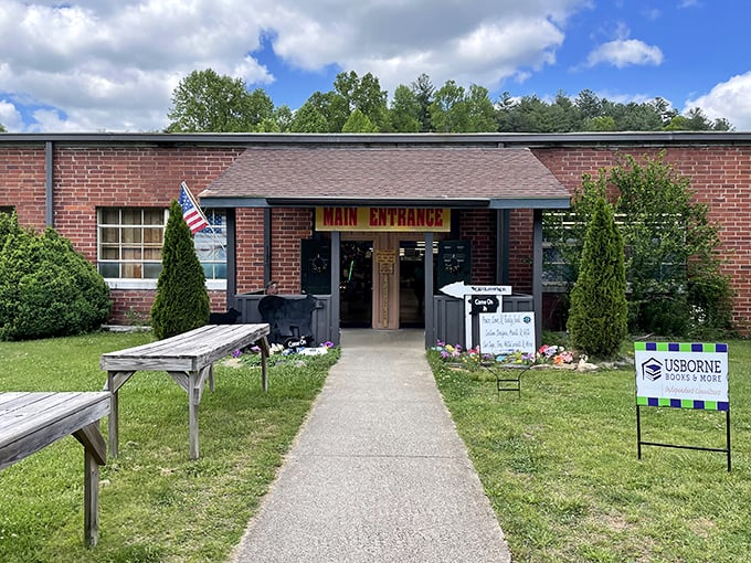 The unassuming brick entrance belies the wonderland within, like finding Narnia in North Georgia. The "MAIN ENTRANCE" sign practically whispers, "treasures ahead."