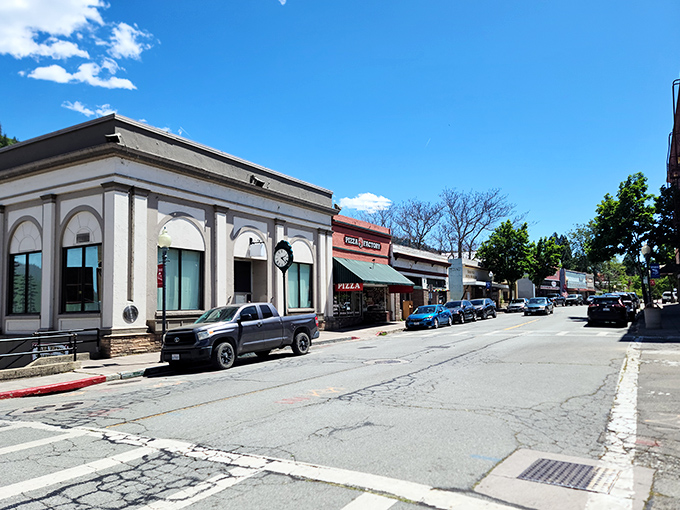 Sunlight bathes Dunsmuir's main street, where historic buildings house local businesses instead of chain stores. Time moves differently here&mdash;thankfully slower.