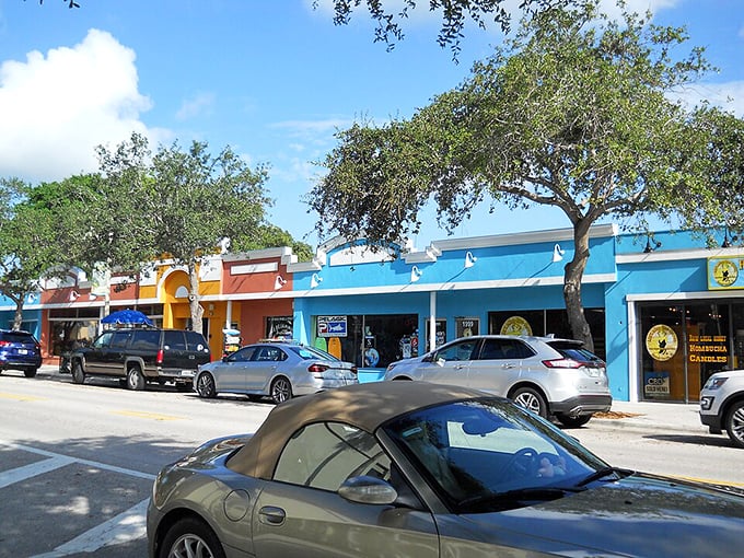 Downtown Jensen Beach looks like someone told a color palette, "Go wild, have fun!" These vibrant storefronts are Florida's antidote to beige living.