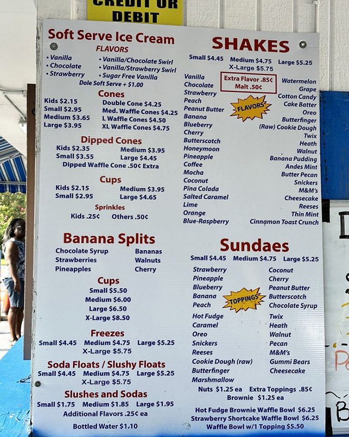 A menu board that reads like a love letter to frozen dairy. So many choices, so little stomach capacity&mdash;life's cruelest math problem.