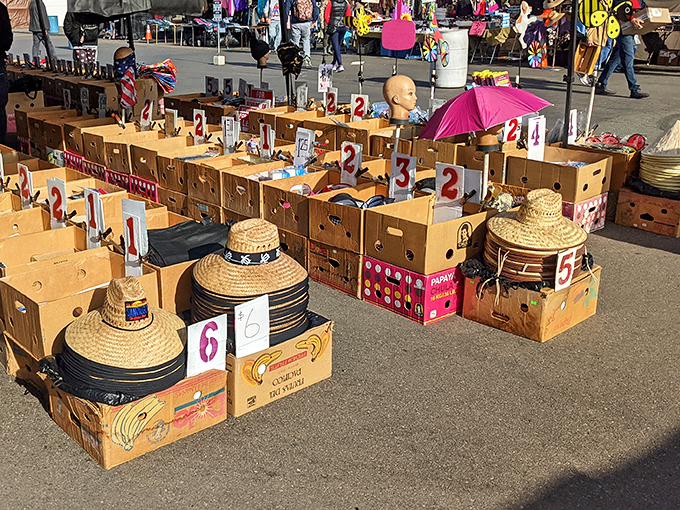 Straw hat heaven awaits the sun-smart shopper. Like a carefully curated museum of headwear where fashion meets function under the San Diego sun.