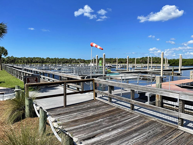 The marina welcomes boaters with open arms and sturdy slips. That wind sock isn't just decorative&mdash;it's nature's way of saying "perfect day ahead!"