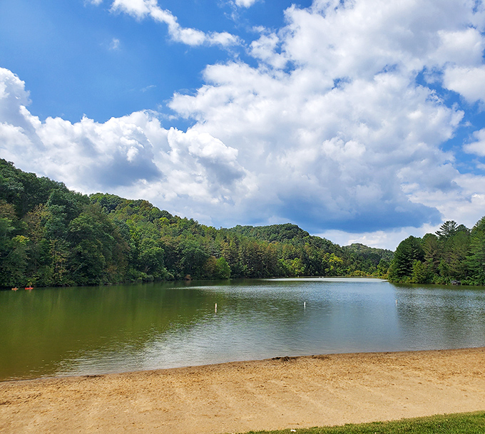 Mother Nature's swimming pool comes complete with a sandy beach and a backdrop that puts most screensavers to shame.