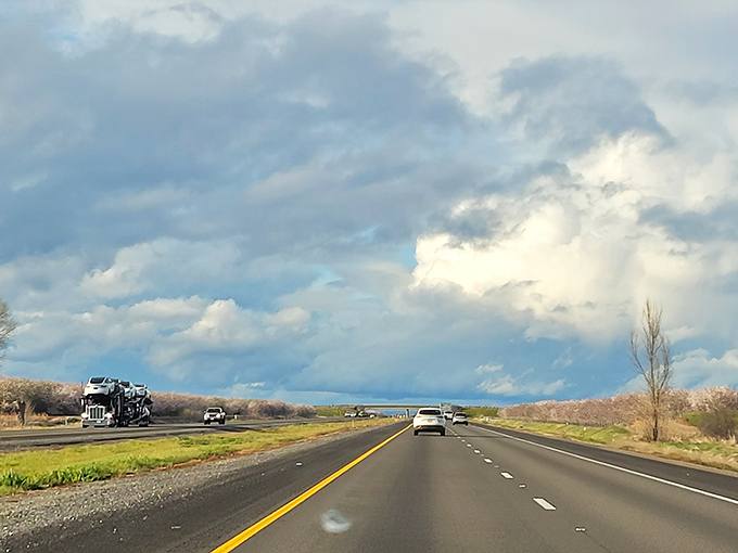 The open road to Red Bluff offers dramatic skies that California somehow keeps in its back pocket, just to impress the occasional road-tripper.