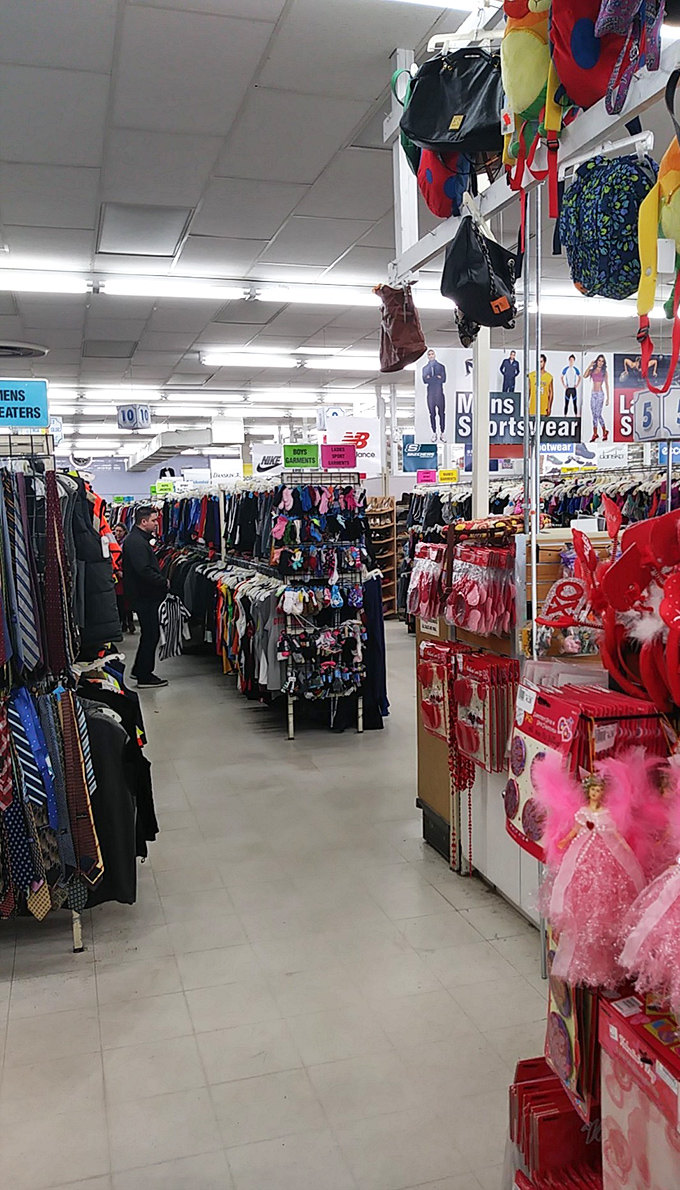 Treasure hunters navigate the labyrinth of racks, where yesterday's fashion finds new life and new owners.