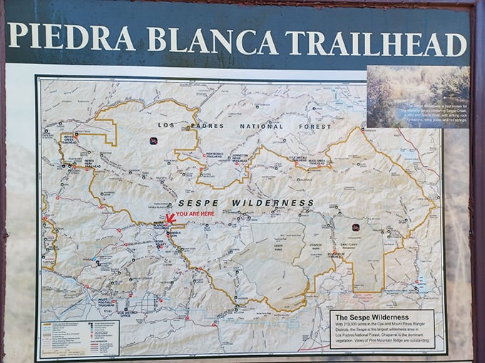 Adventure by the numbers: this trail map reveals the vastness of Sespe Wilderness, where over 200,000 acres of protected land promise solitude and discovery.