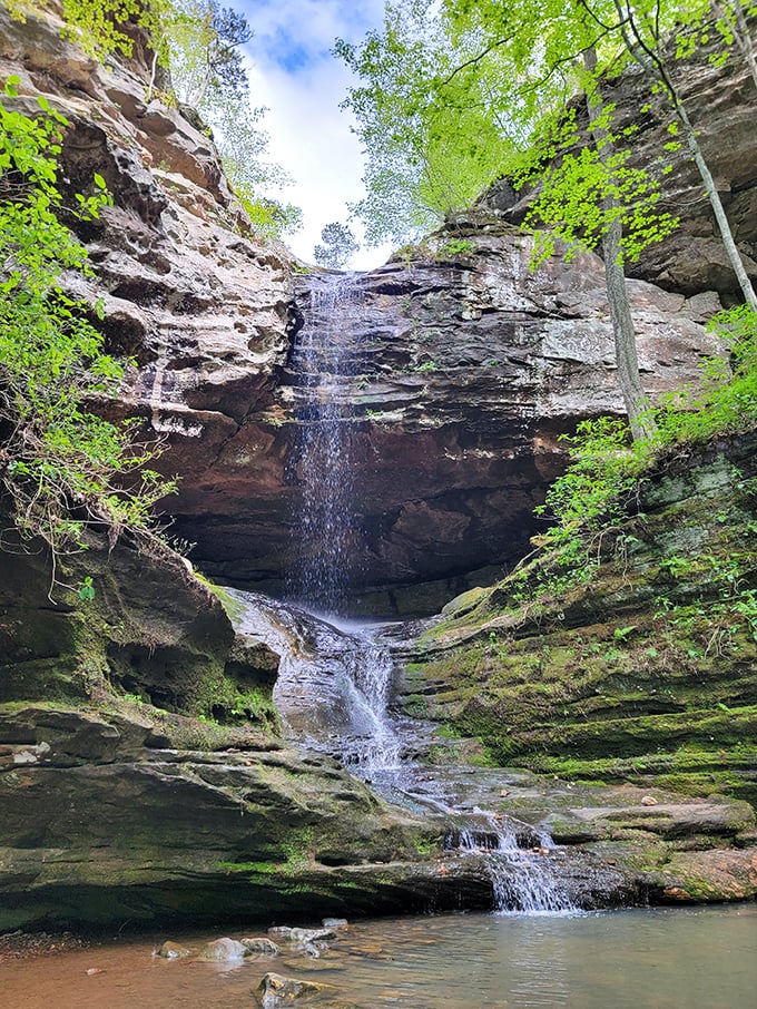 The park's crown jewel &ndash; a cascading waterfall plunges dramatically through layered sandstone, creating a scene worthy of the most expensive travel magazines.