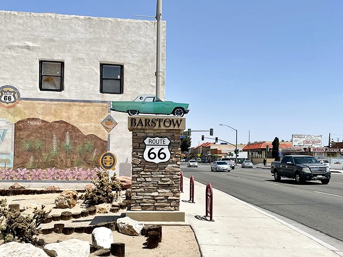 Route 66 spirit lives on in Barstow where desert dreams and highway history create perfect harmony.