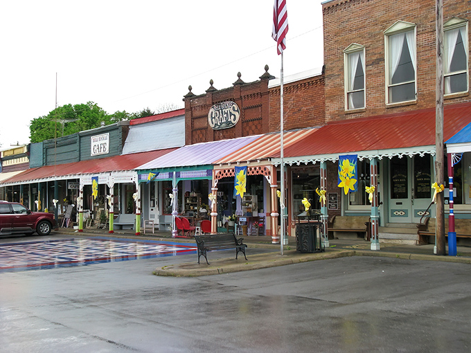 Bell Buckle's antique shops line up like colorful jewels, each one hiding treasures from yesteryear.