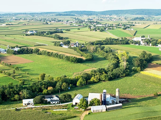Bird's eye candy! Bird-in-Hand's patchwork fields spread like nature's quilt&mdash;better than any Google Earth view.