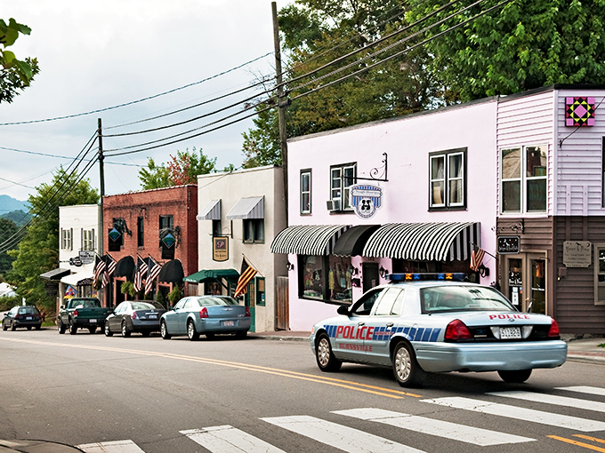A police car keeps watch over Burnsville's peaceful streets. Small town living at its finest!
