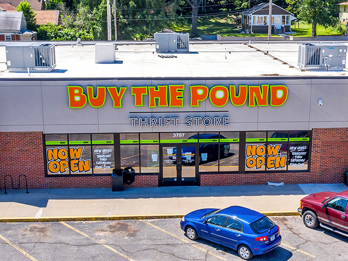 Buy The Pound's vibrant signage practically shouts "bargains inside!" &ndash; a siren call to thrifty shoppers everywhere.