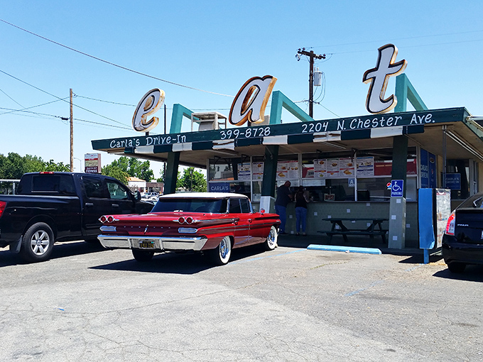 When that red classic car pulls up, you know this turquoise gem serves the real deal.