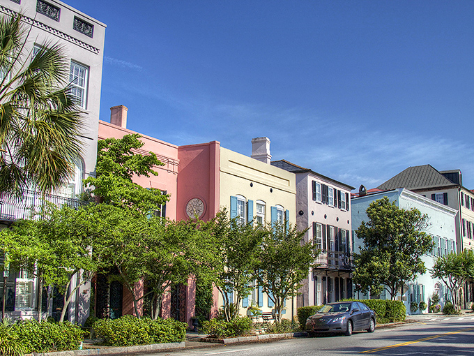 Pastel houses line up like Easter eggs, each one more charming than the last.